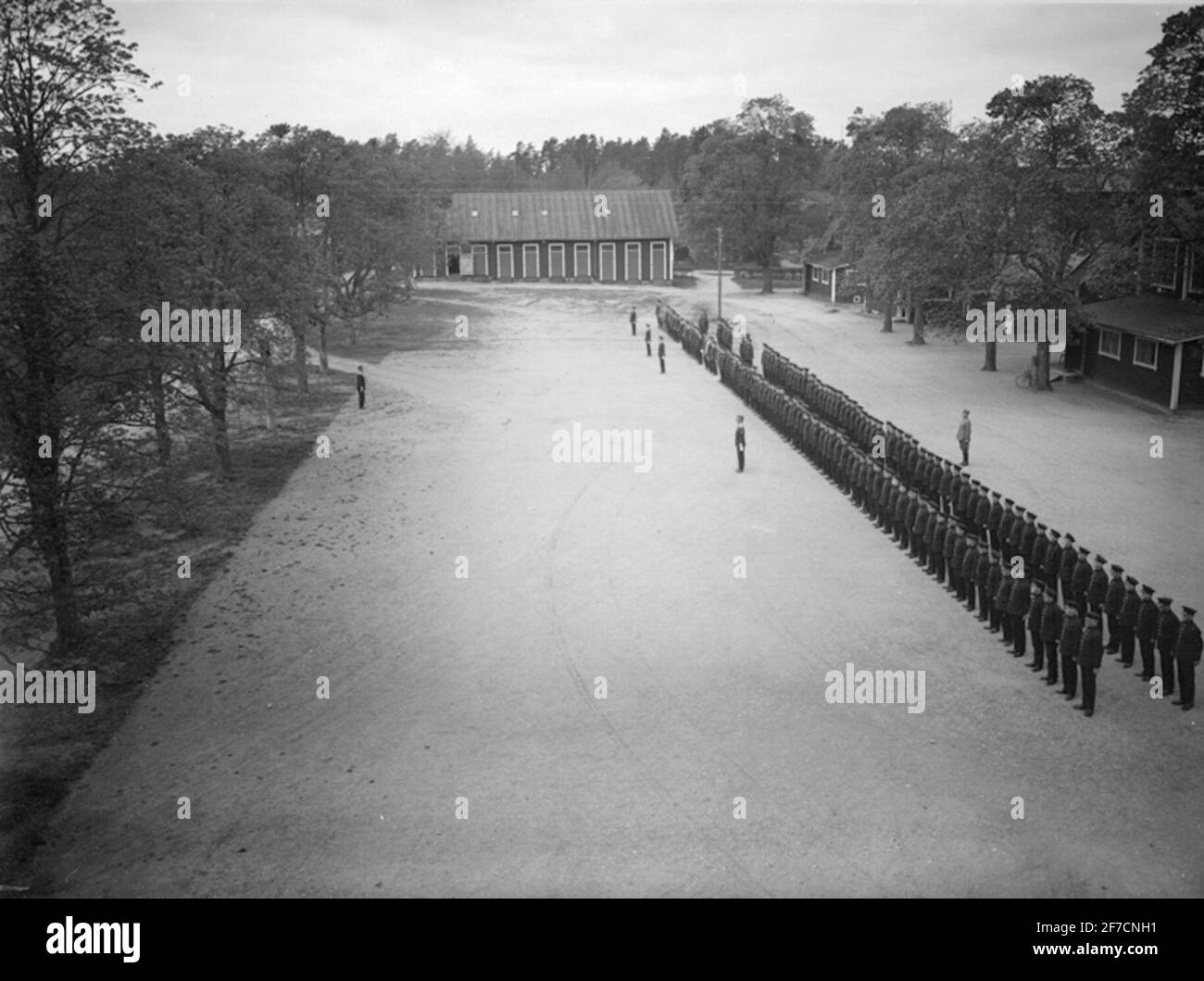 Inspection of the crew. Military Established on a row on the campground ...
