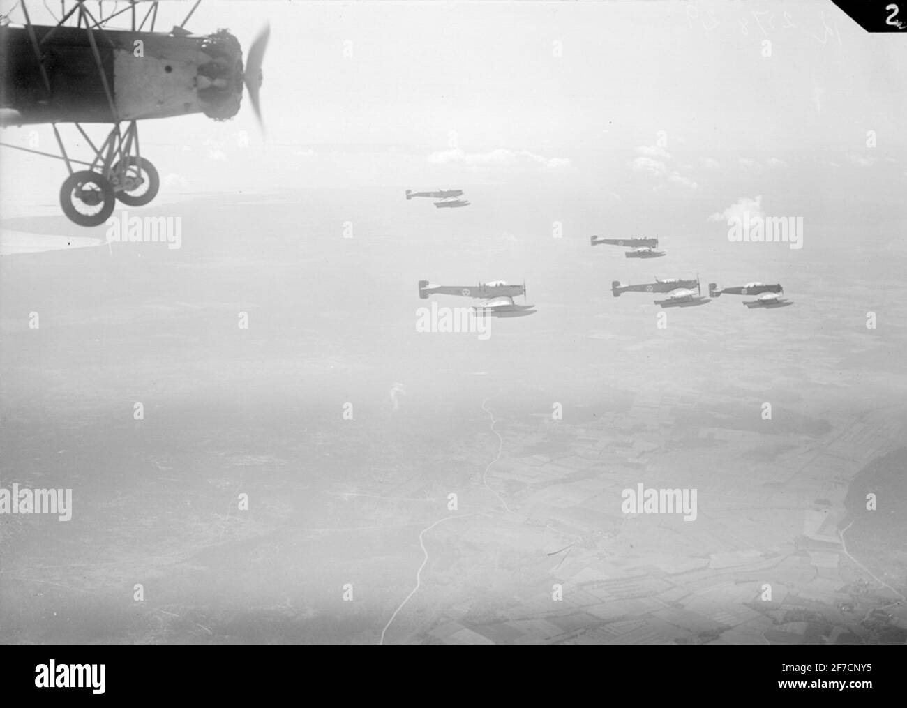 Airplane patrol in the air An aircraft J 3 and five aircraft type S 3 ...