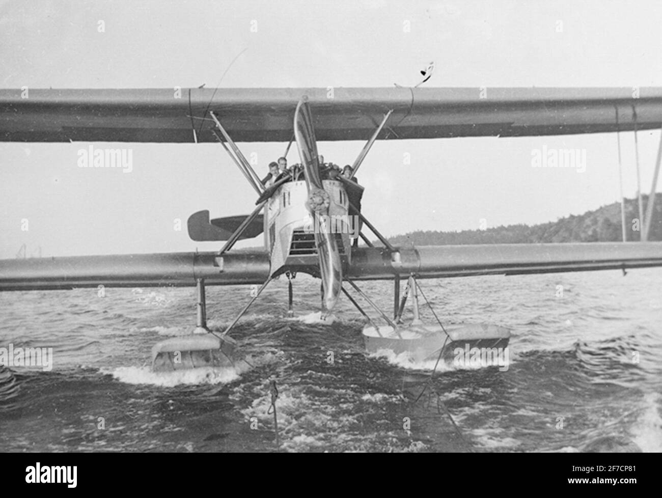 Aircraft Heinkel HD 14 is towed on water at test flying aircraft ...