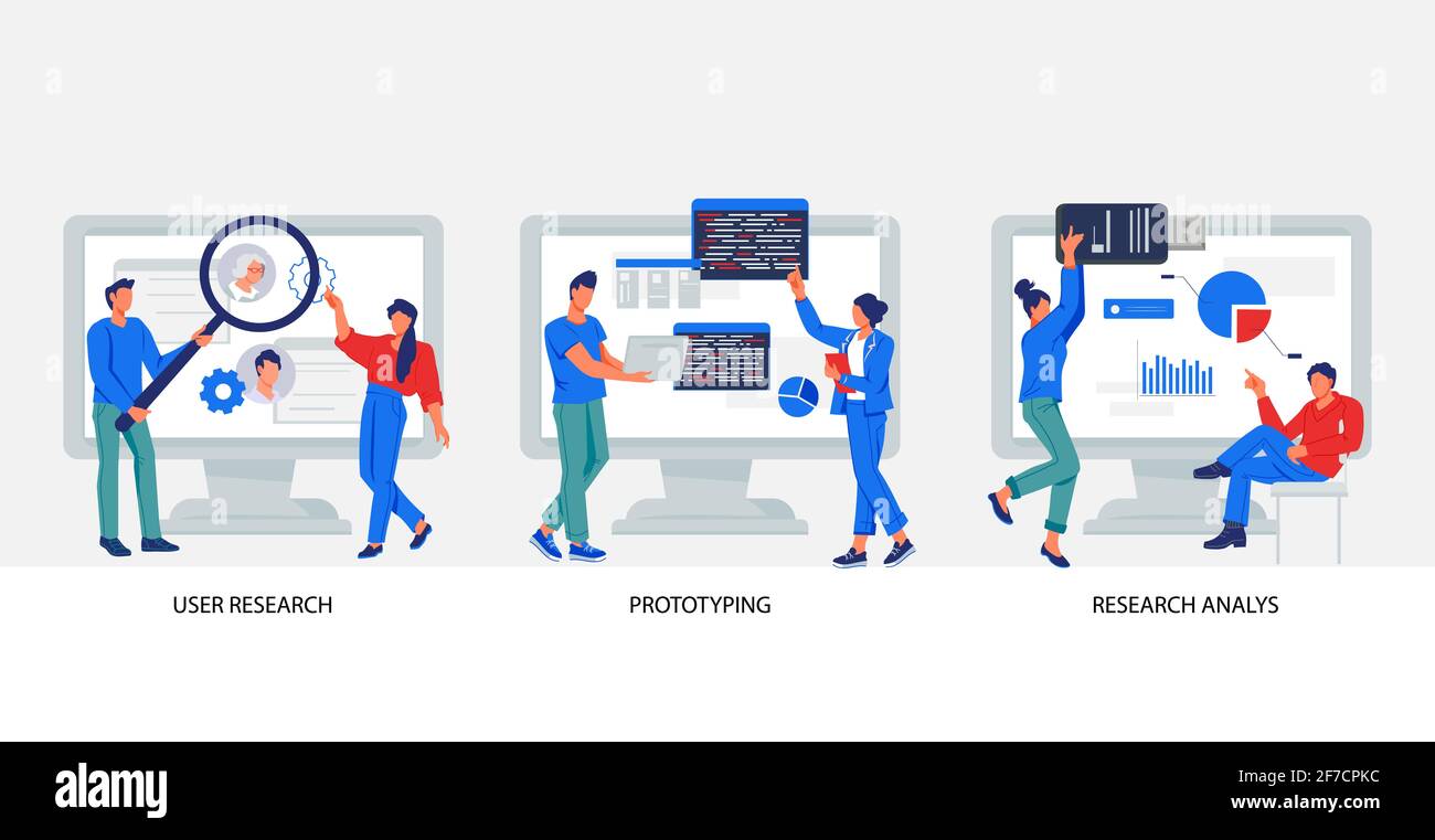 Software testing and user experience research banners set with ...
