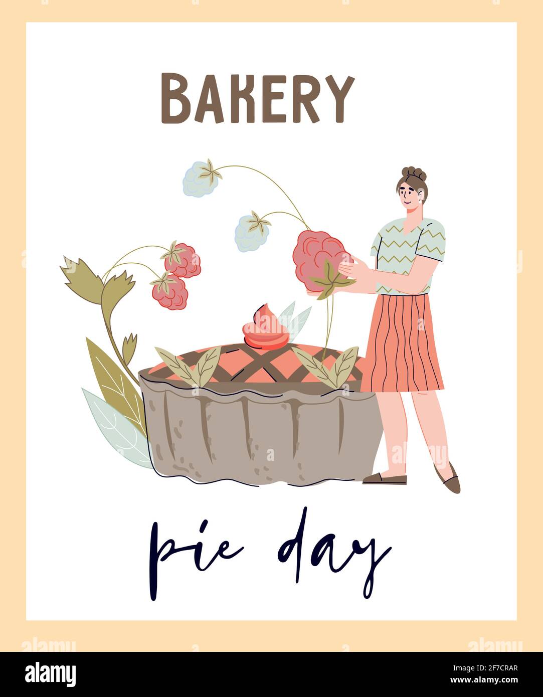 Bakery pie day banner or poster design with character of woman baker ...