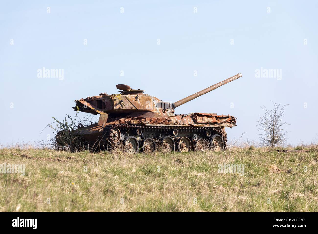 Ruins of a rusting abandoned tank near Imber village on MOD military ...