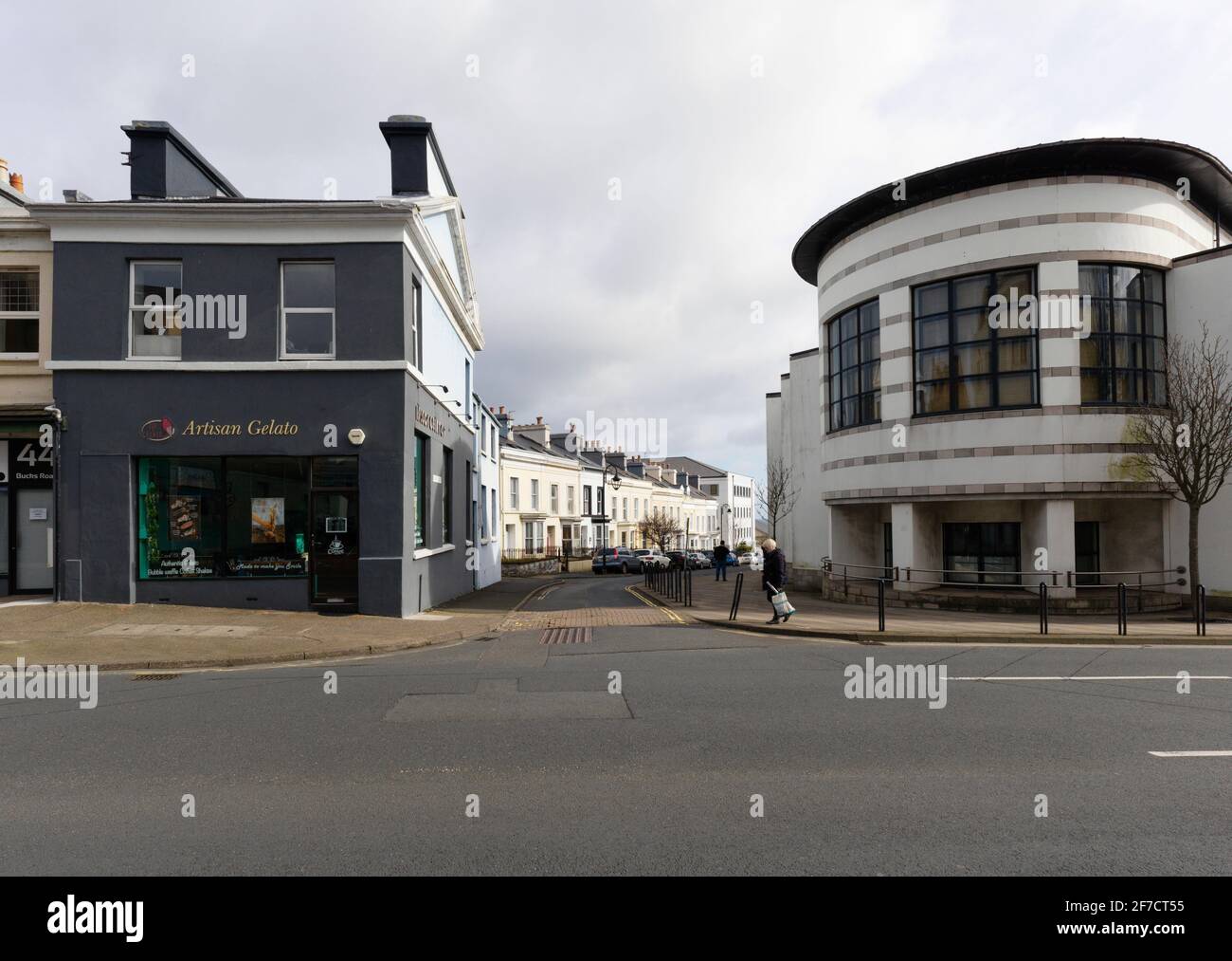 Court buildings and gelato shop in Douglas, Isle of Man looking down ...