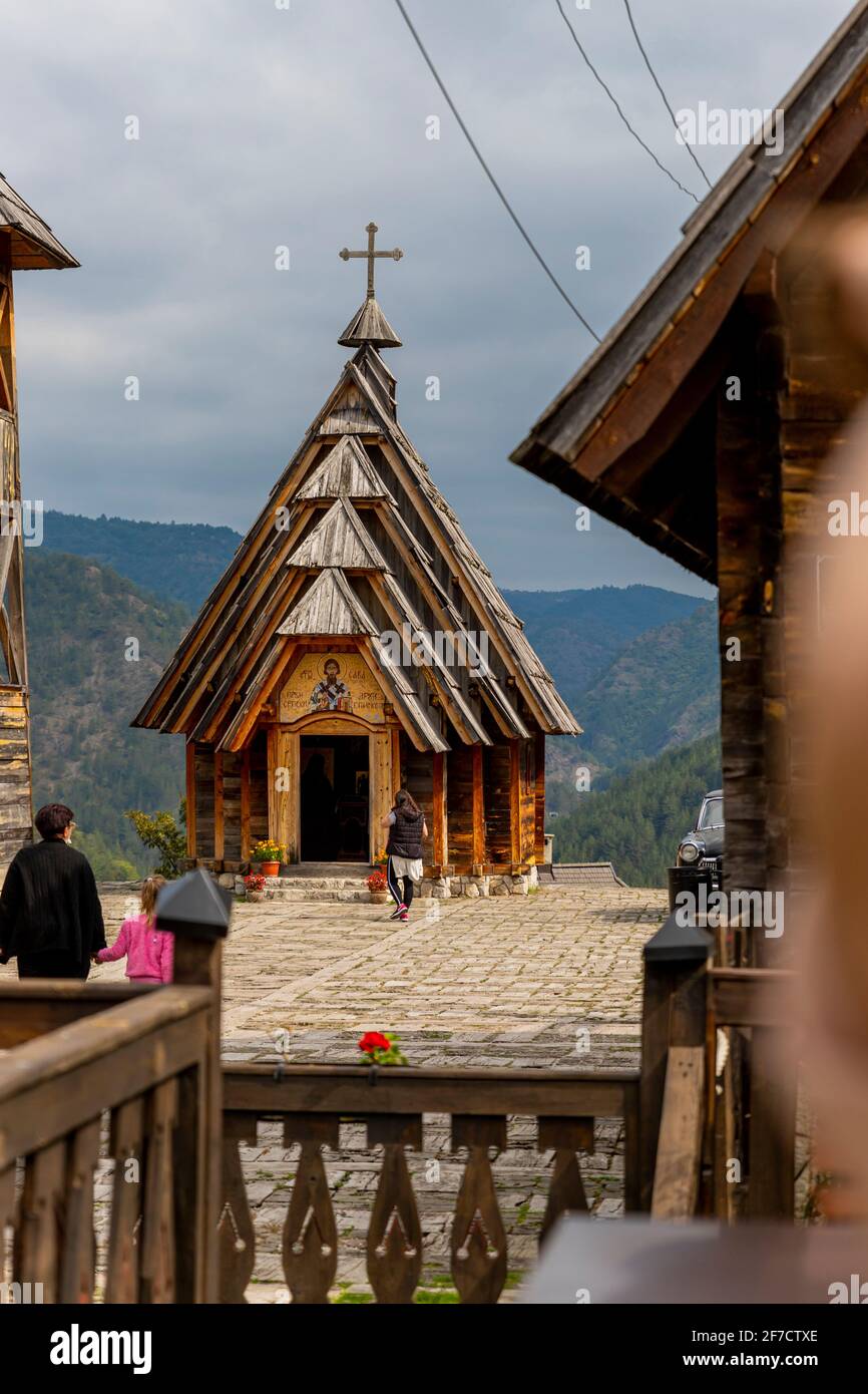 Drvengrad, Serbia- 18 September 2020: Wooden Church at Kustendorf ...