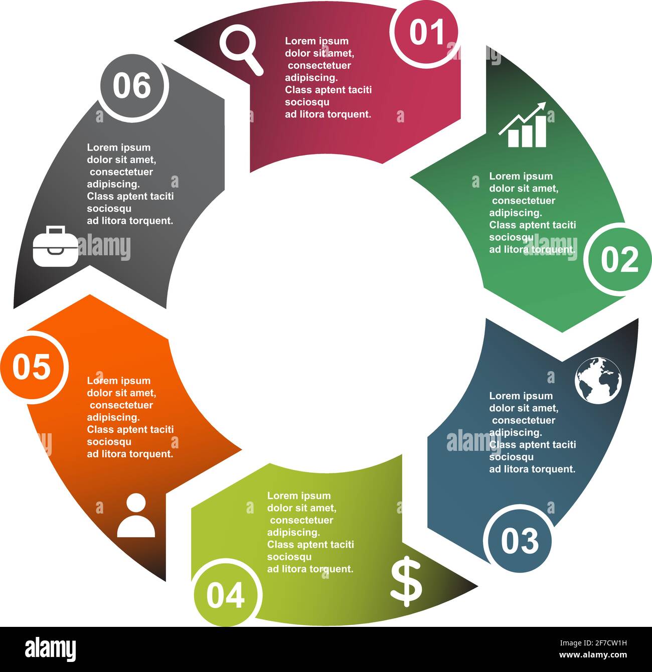 6 step vector element in six colors with labels, infographic diagram ...