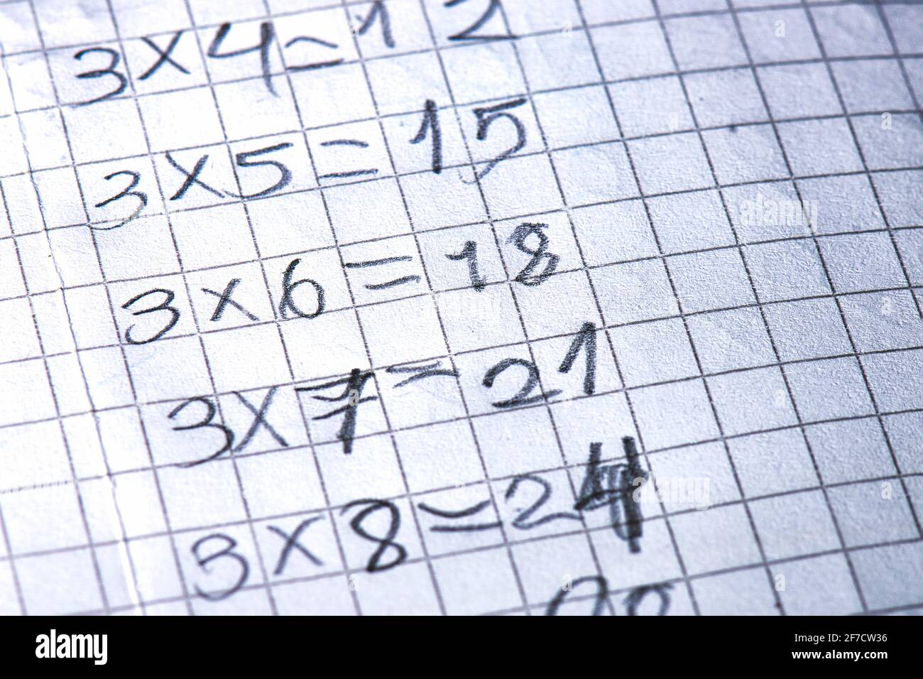 Simple mathematical calculations written by a primary school child ...