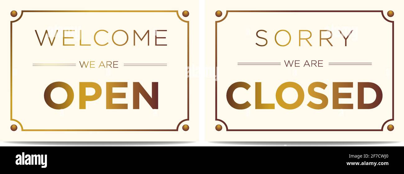 Elegant Vintage Hanging Door Plates Open and Closed. Vector signs set ...