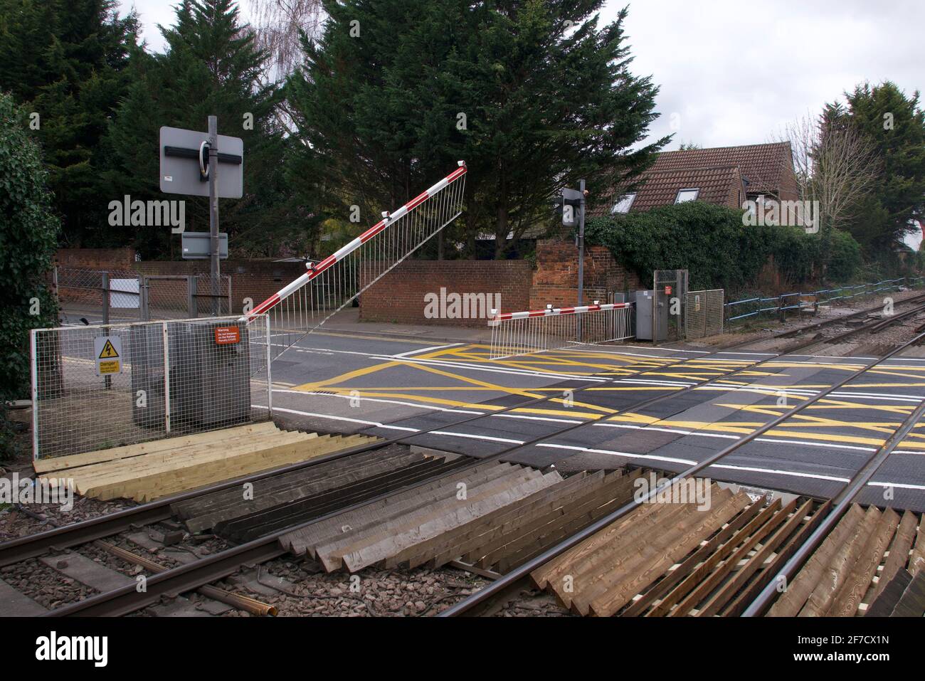 21 March 2021 - Datchet, Berks: Level crossing barriers closing Stock ...