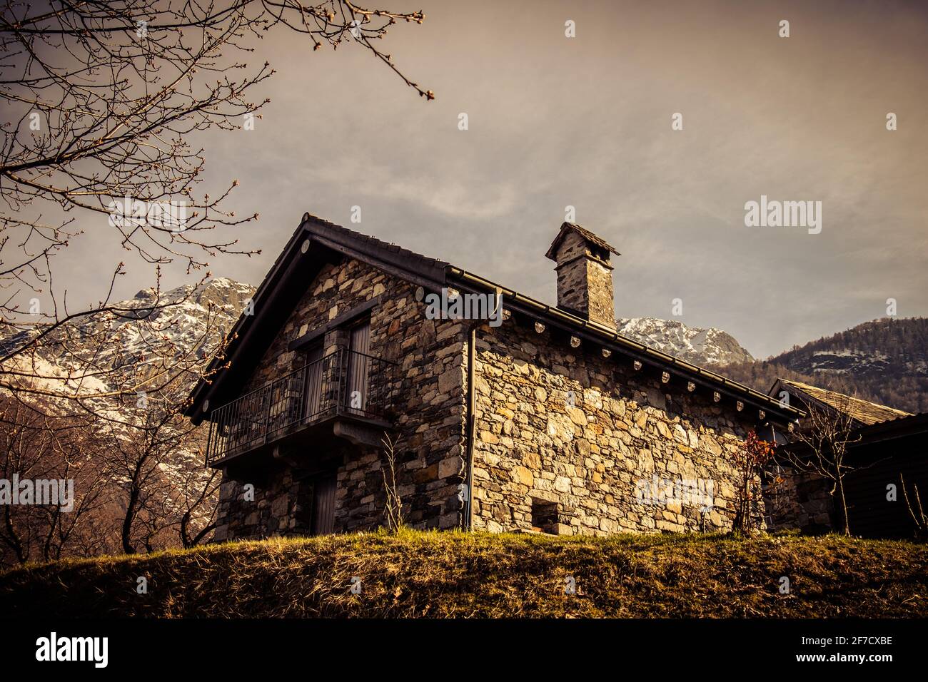 Landscape view of the village of Moneto in the Swiss Alps, with its ...