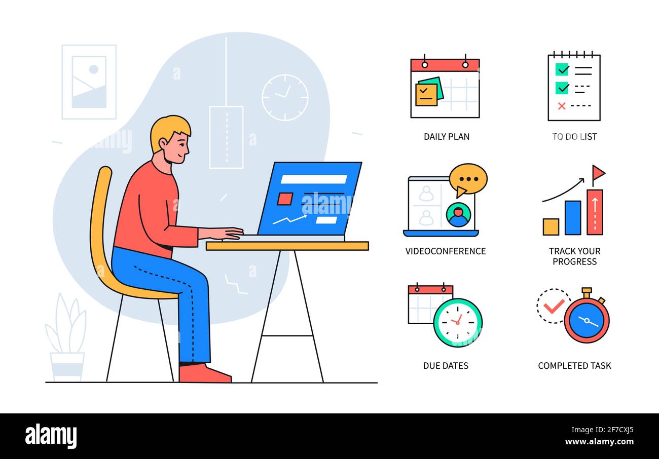 Task management - colorful flat design style poster with line elements ...