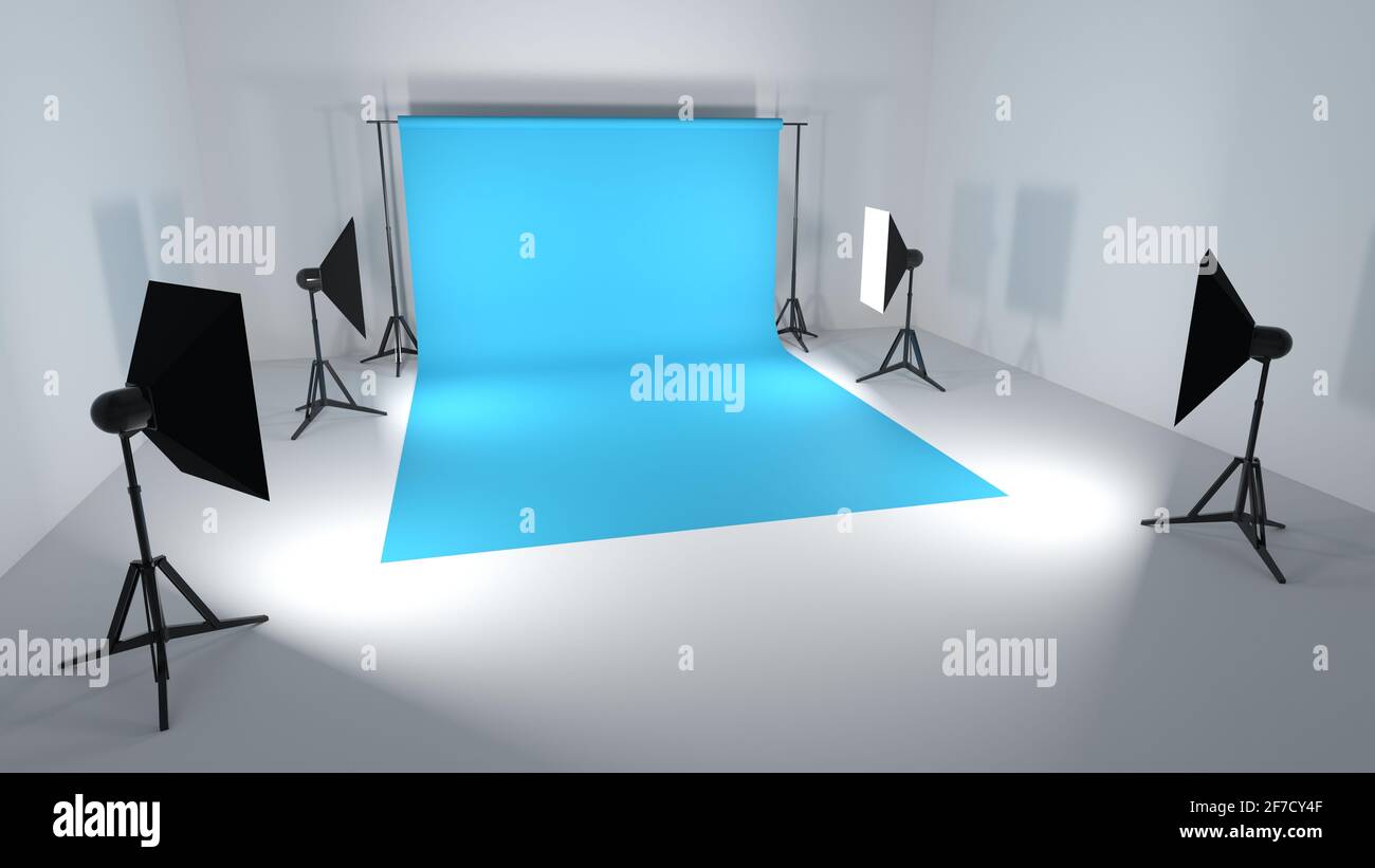 photo studio with background and lights - 3D rendering Stock Photo - Alamy