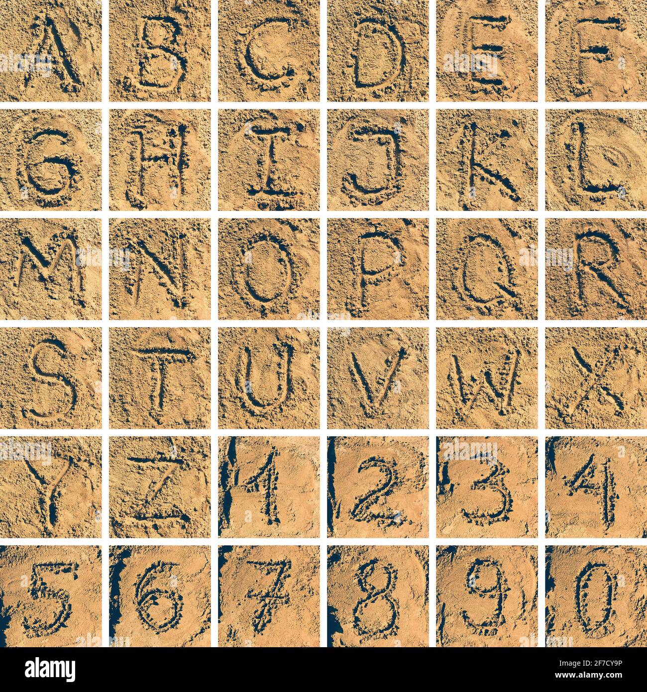 sand alphabet collection of letters and numbers Stock Photo - Alamy