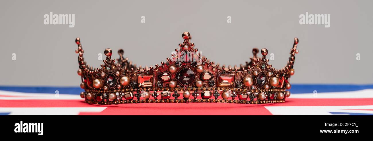 luxury royal crown on british flag isolated on grey, banner Stock Photo ...