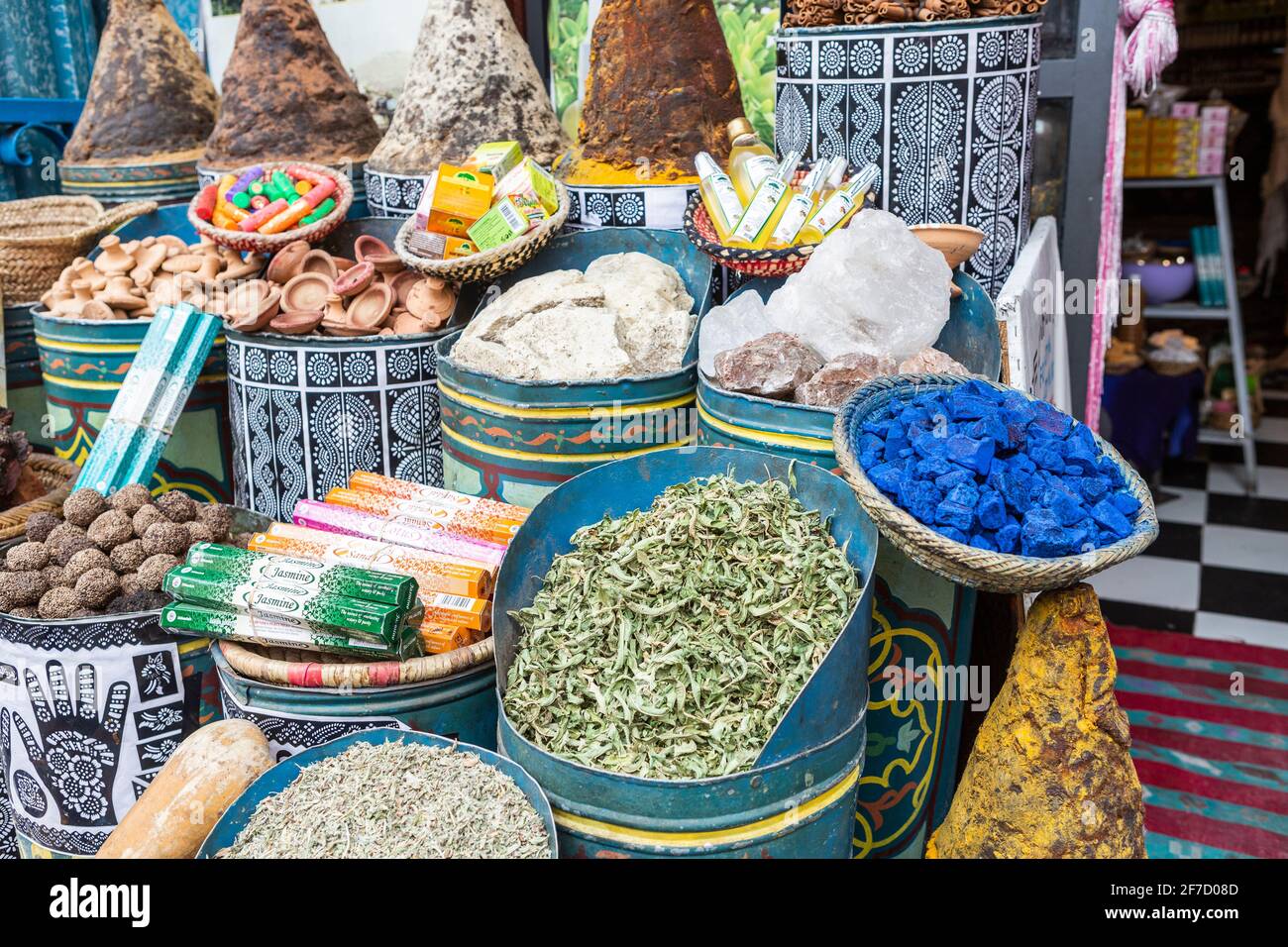 Shop with mixed goods in the medina of Marrakech, Morocco Stock Photo ...
