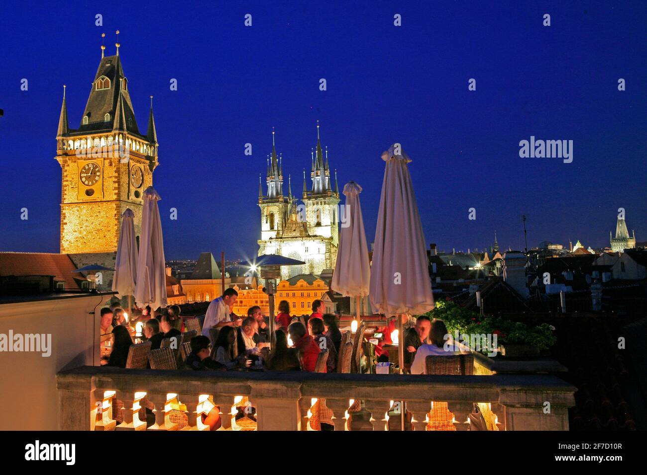 Illuminated night view from the roof terrace of the U Prince restaurant ...