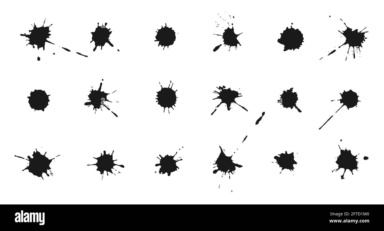 Ink blots and splashes. Collection of handdrawn blobs, drops and ...
