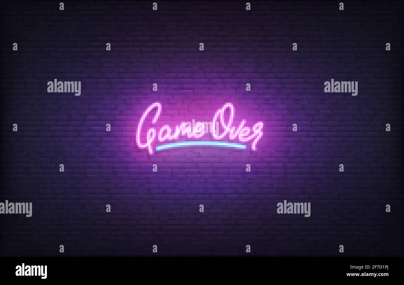 Game Over neon sign. Glowing neon lettering Gamers template Stock ...