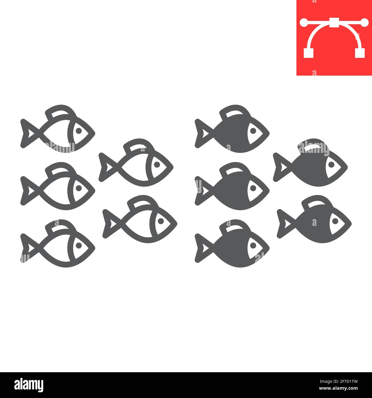 Group of sea fishes line and glyph icon, sea fish and ocean animals ...