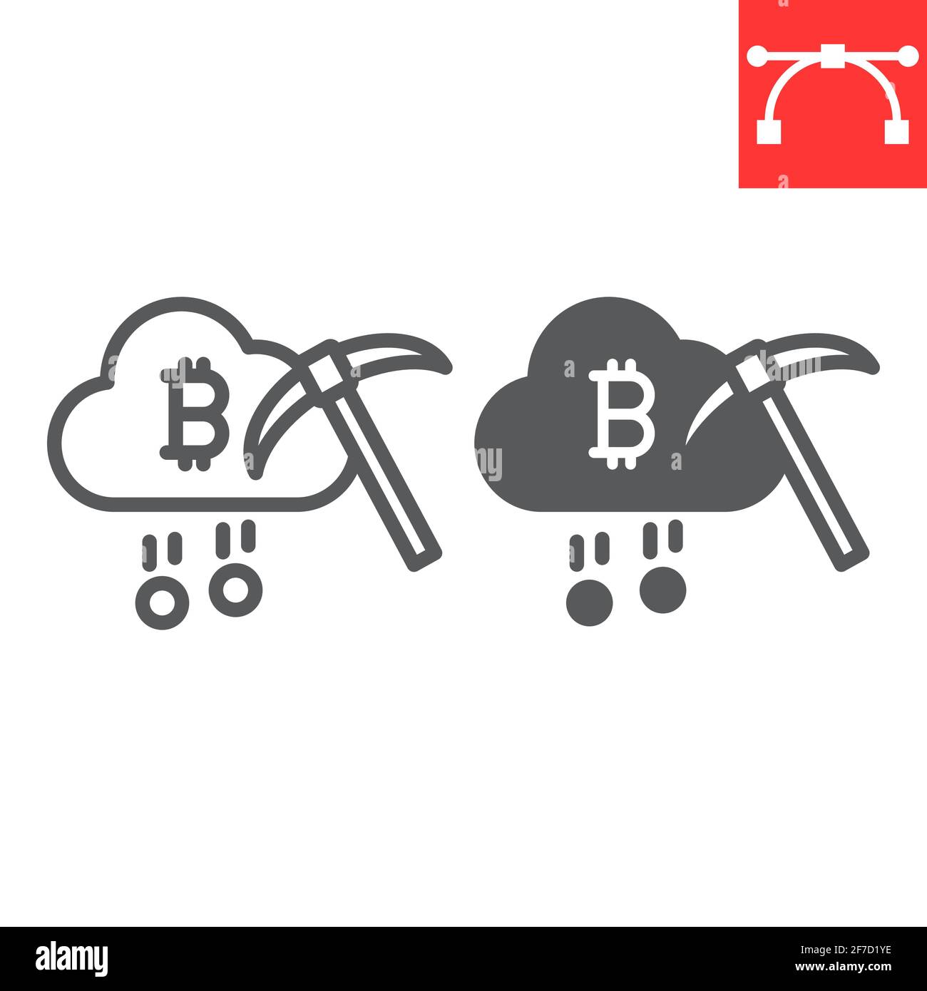 Cloud mining line and glyph icon, cryptocurrency and bitcoin, cloud with pickaxe vector icon ...