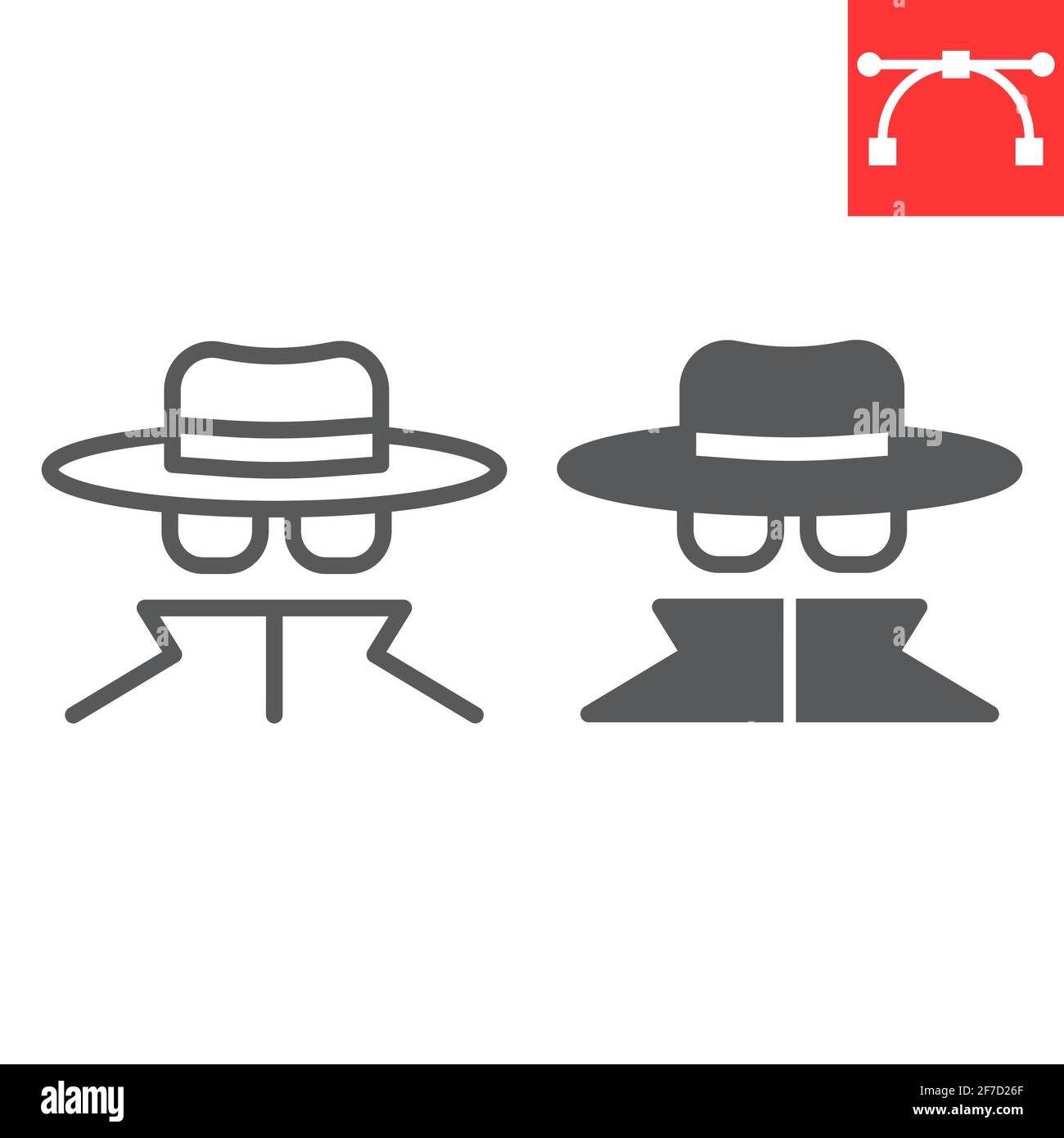 Spy agent line and glyph icon, anonymity and detective, incognito ...
