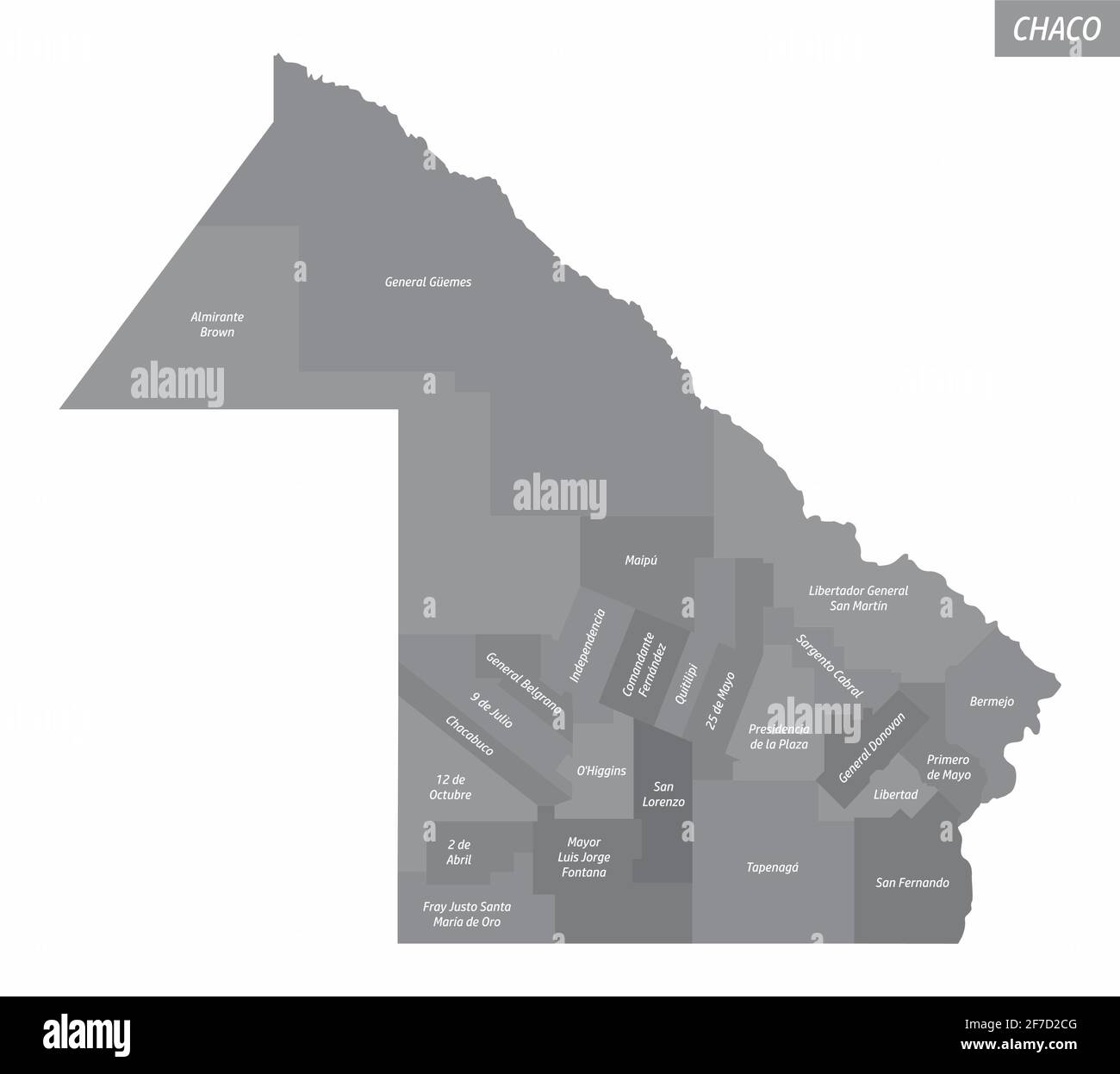 The Chaco Province isolated map divided in departments with labels ...