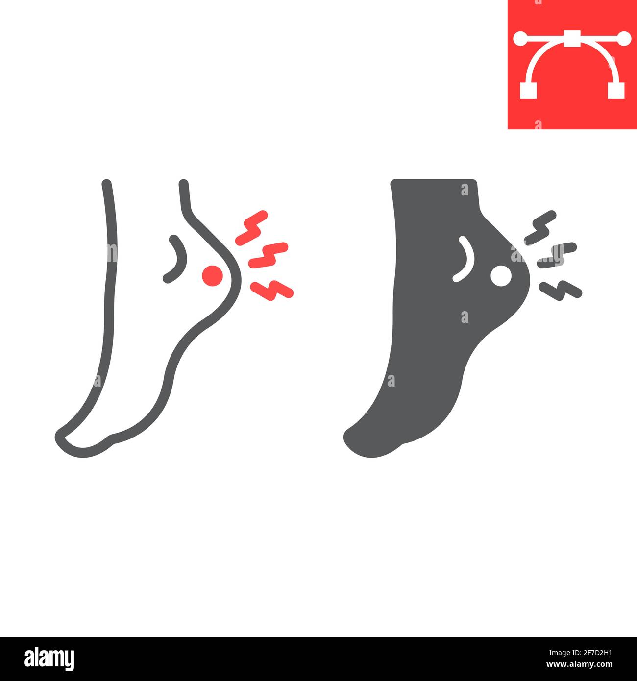 Heel pain line and glyph icon, painful and illness, foot ache vector ...