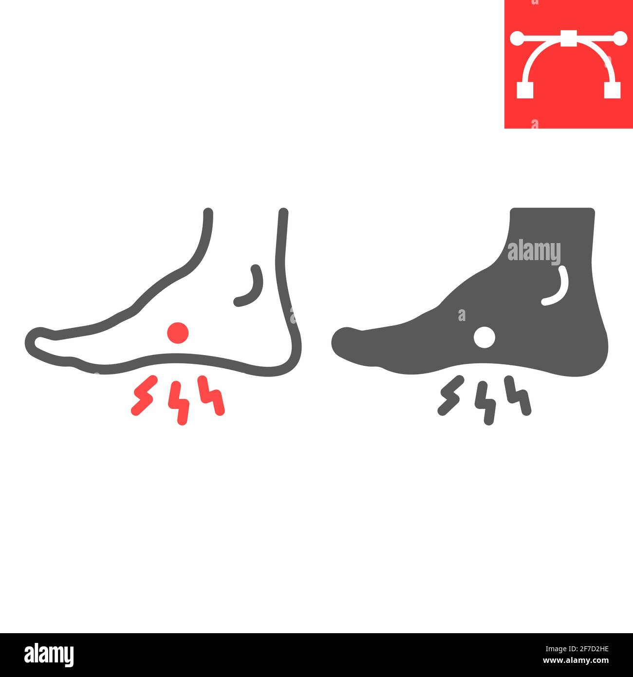 Foot pain line and glyph icon, painful and leg, foot ache vector icon ...