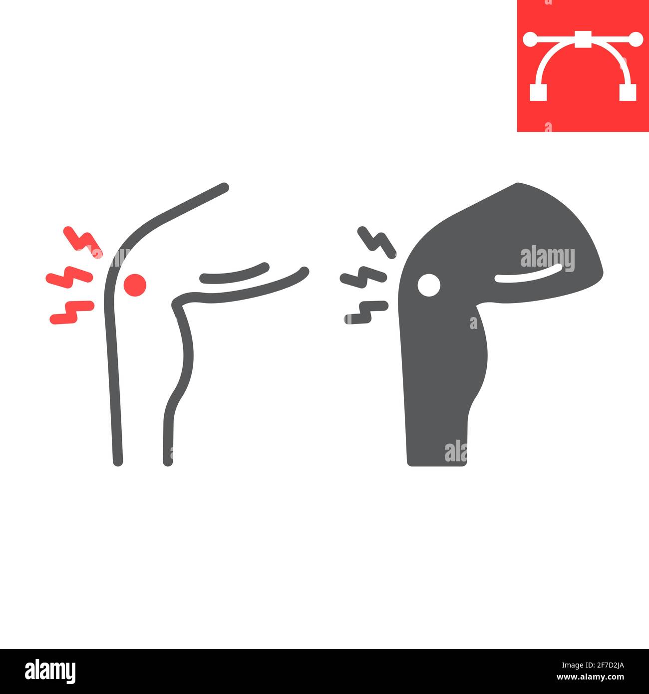 Knee pain line and glyph icon, osteoporosis and arthritis, joint pain ...