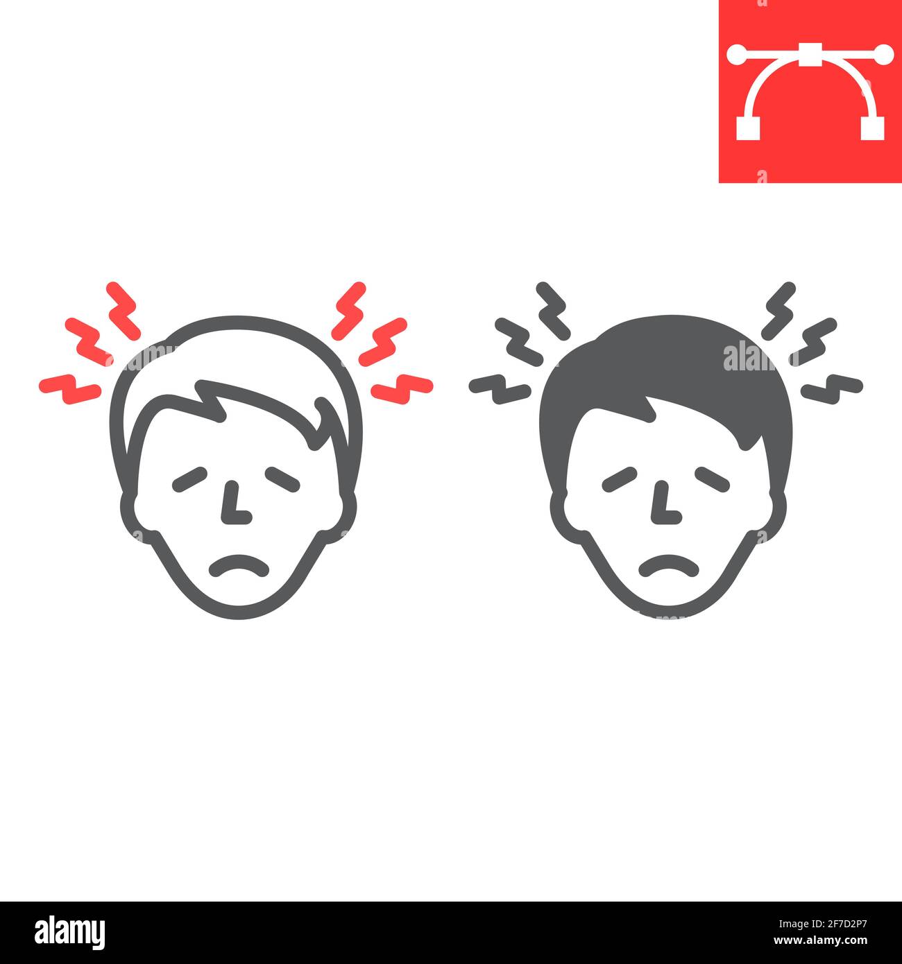 Headache line and glyph icon, stress and migraine, head pain vector ...