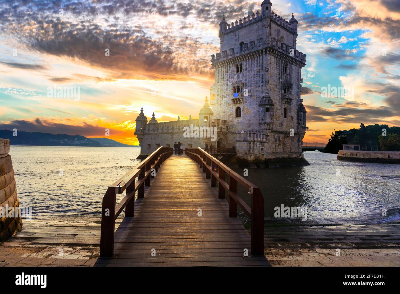 Torre de Belem (Belem tower) over sunset - famous landmark of Lisbon ...