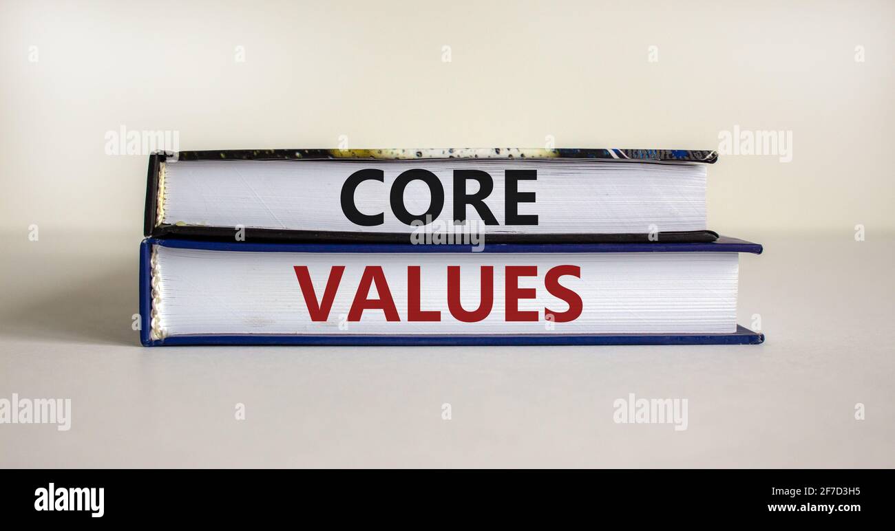 Core values symbol. Books with words 'core values' on beautiful wooden ...