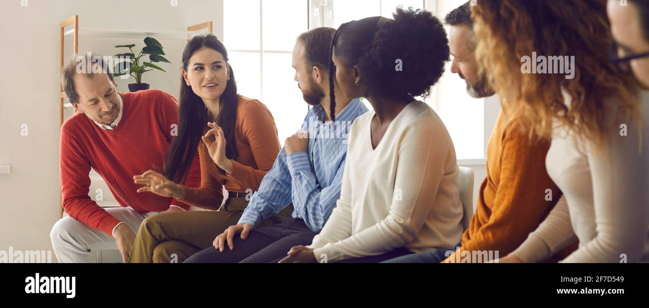 Diverse group meeting chair hi-res stock photography and images - Alamy