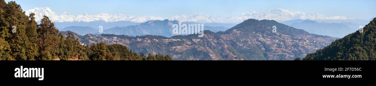 Himalaya, panoramic view of Indian Himalayas, great Himalayan range, Uttarakhand India, view ...