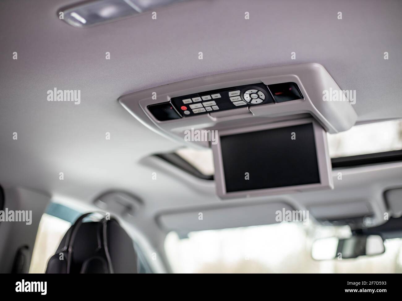 screen Interior detail of modern luxury car dashboard with big display ...