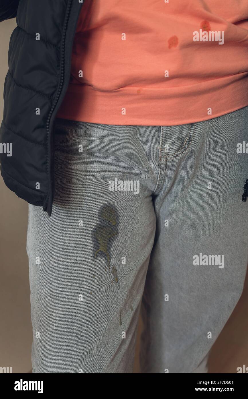 sweat stain on jean shirt from using in daily life. dirty stains for ...