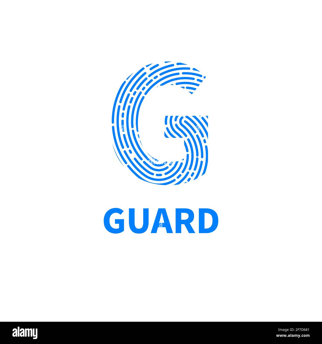 Guard symbol with fingerprint. Vector logo of security agency. Letter G ...