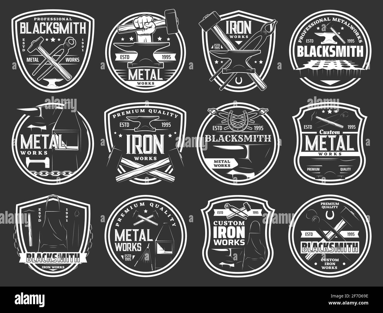 Blacksmith icons, iron work workshop steel forging Stock Vector Image ...
