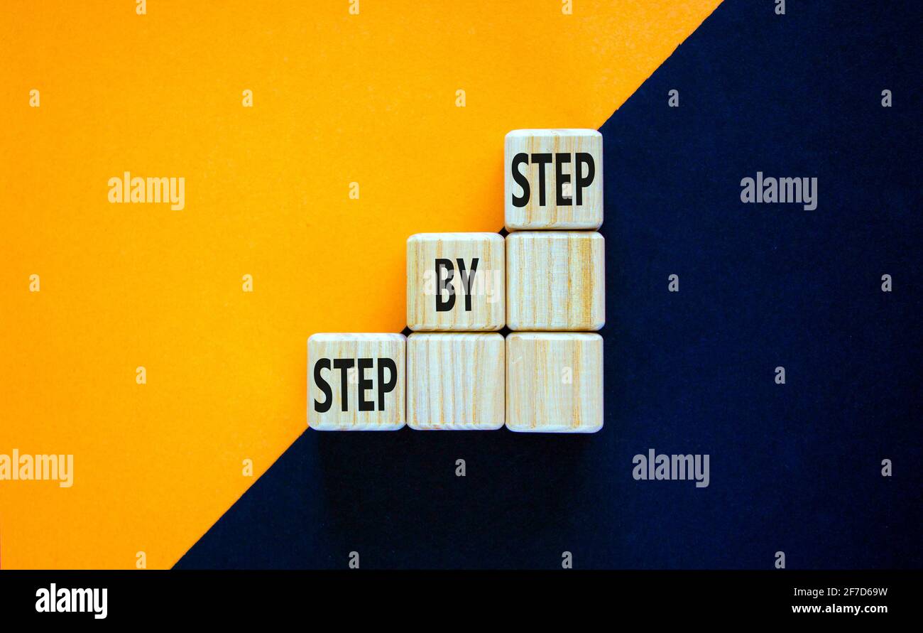Step by step symbol. Wood blocks stacking as step stair on top with ...