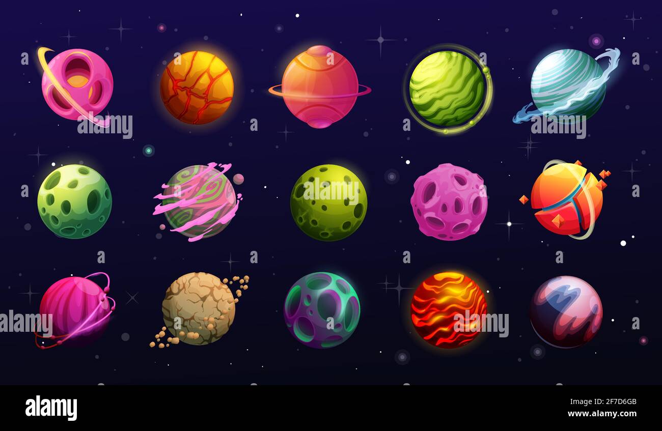 Space planets, cartoon fantasy alien galaxy Stock Vector Image & Art ...