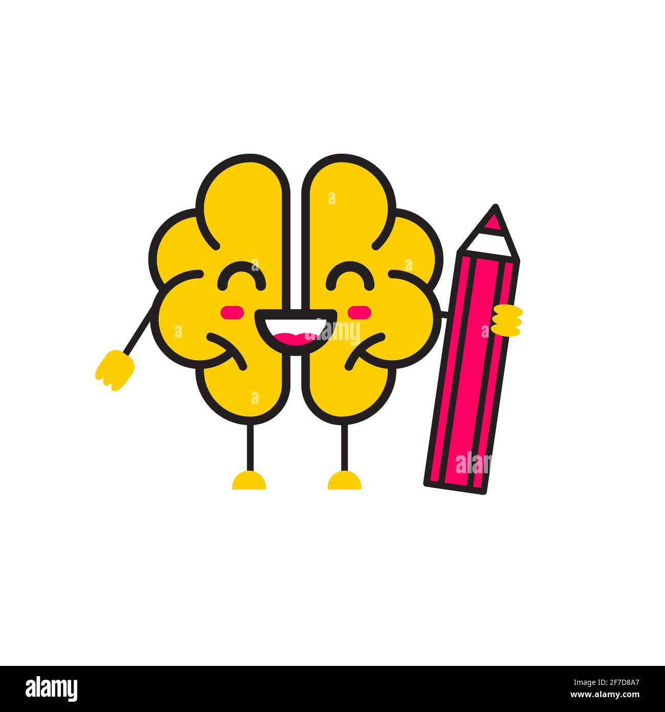 Brain cartoon character holding pencil. Storytelling logo, writer icon ...