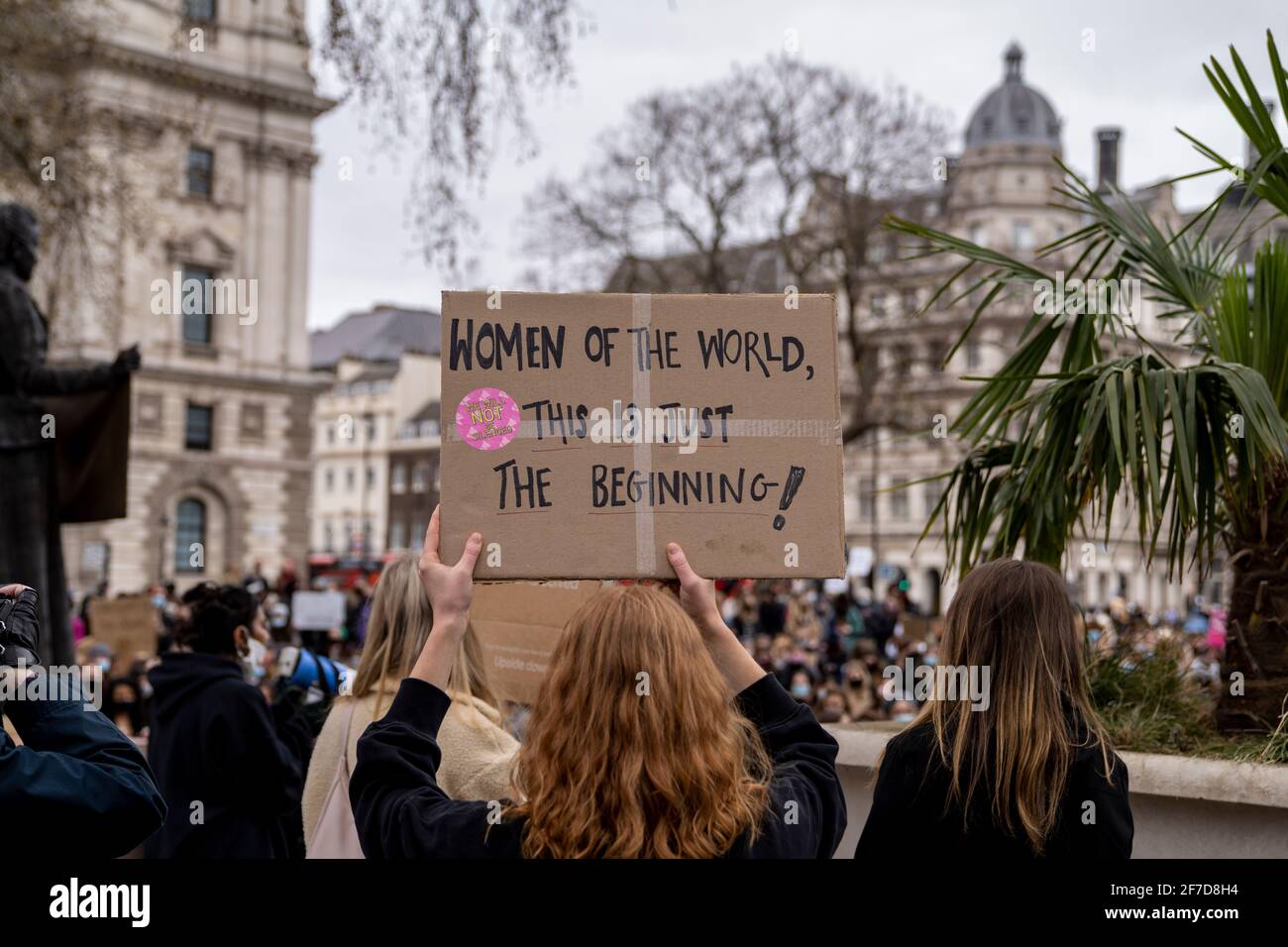 LONDON, UK - 03rd April 2021: Women’s Safety campaigners hold signs ...