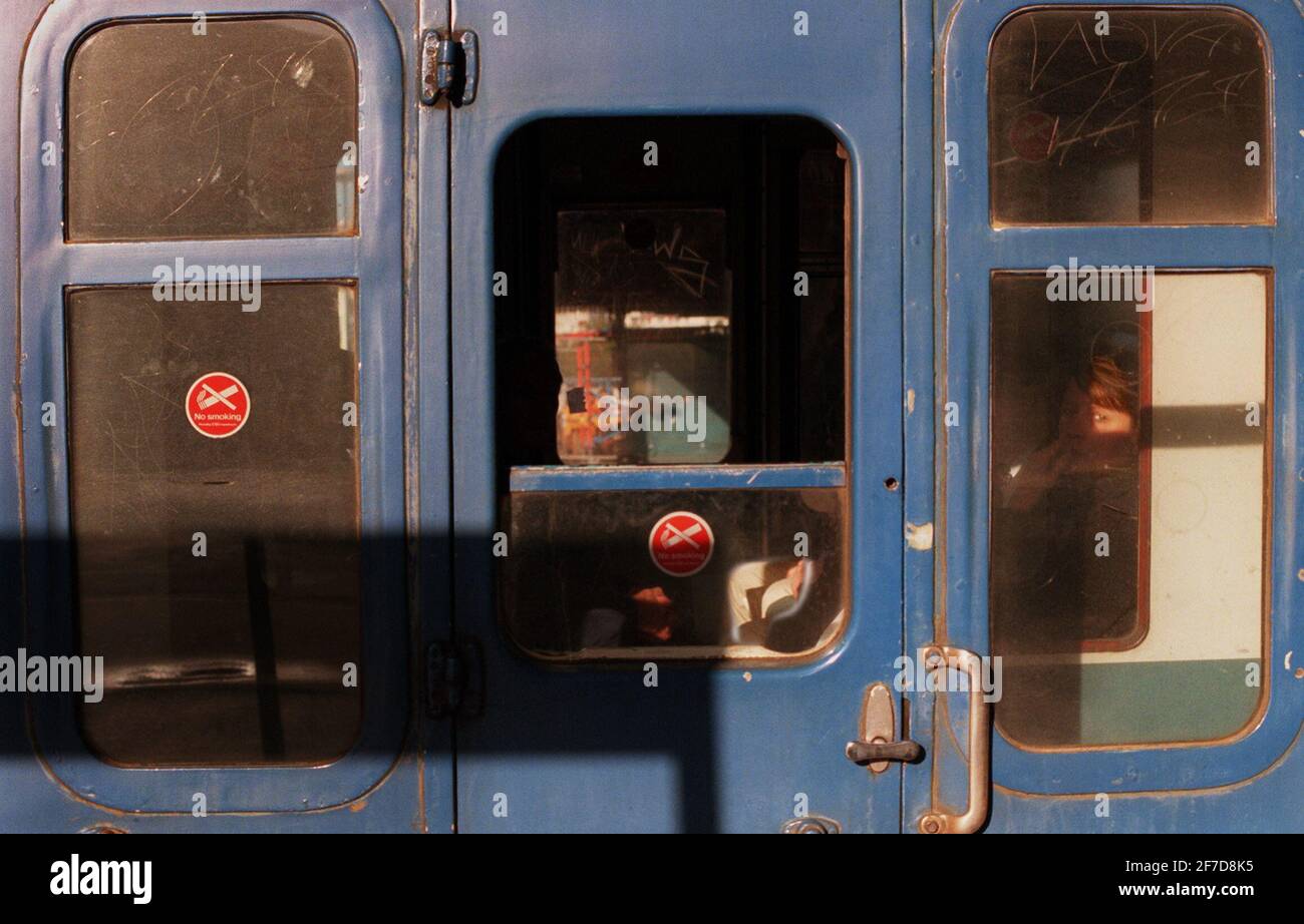 Train windows at Clapham Junction October 1998 Stock Photo - Alamy