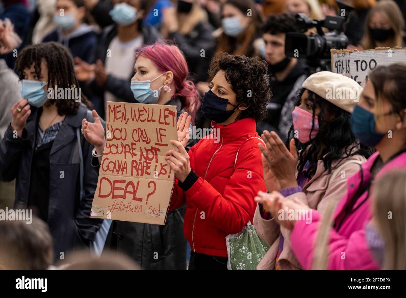 LONDON, UK - 03rd April 2021: Women’s Safety campaigners hold signs ...
