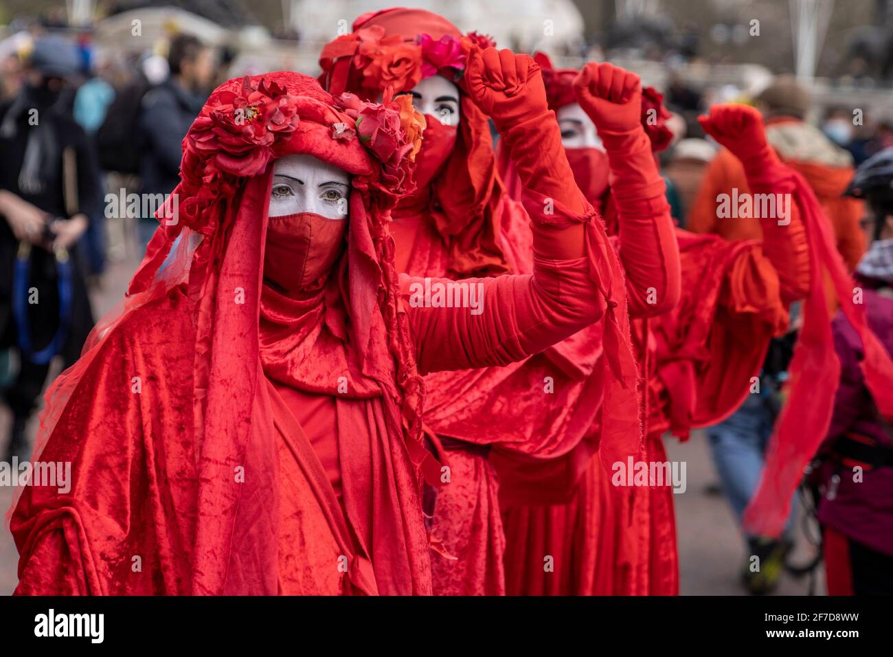 LONDON, UK - 03rd April 2021: The Red Brigade, Extinction Rebellion ...