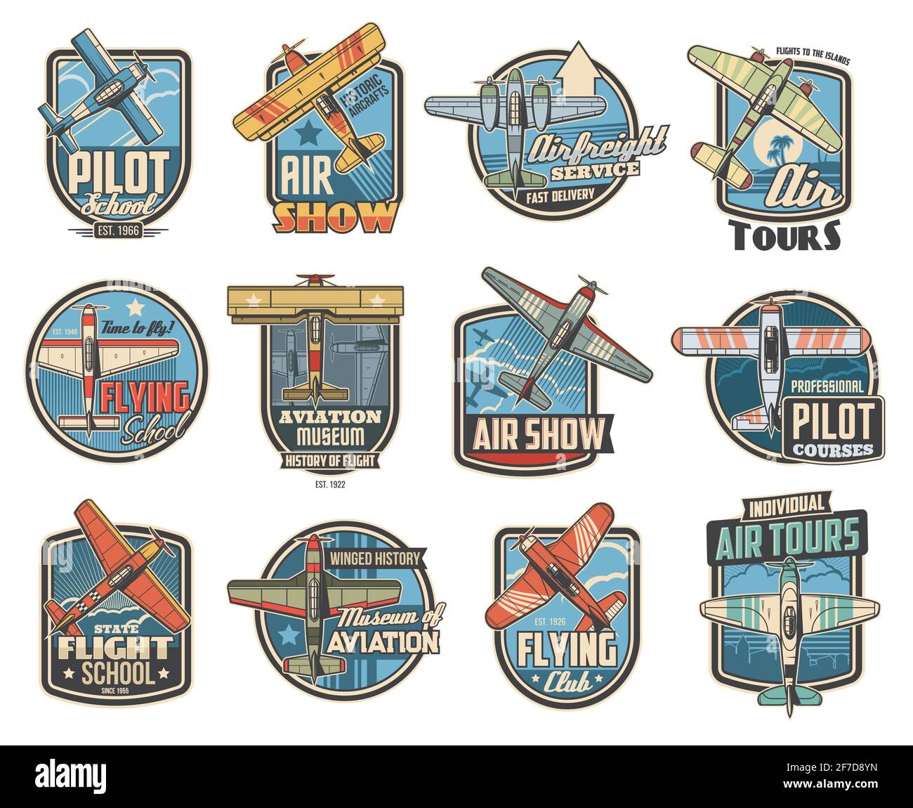 Pilot school and aviation show vector icons Stock Vector Image & Art ...