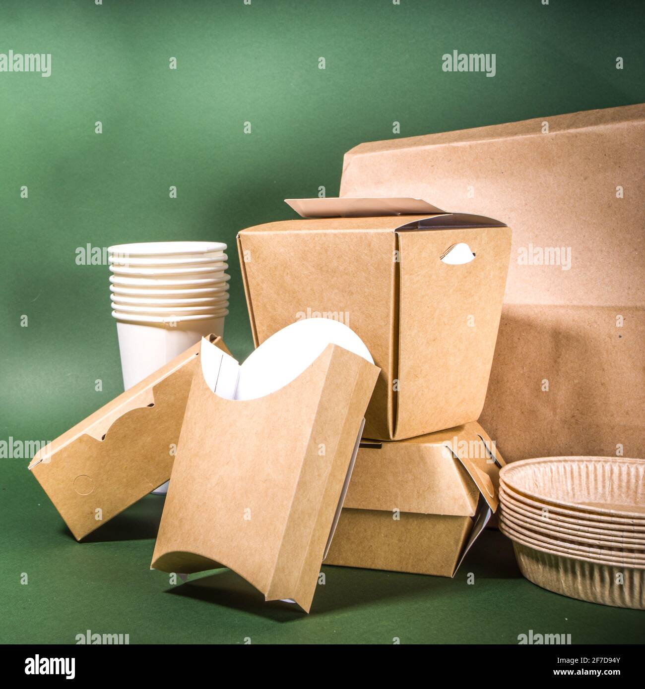 Cardboard fast food and drink packaging concept. Set of various ...