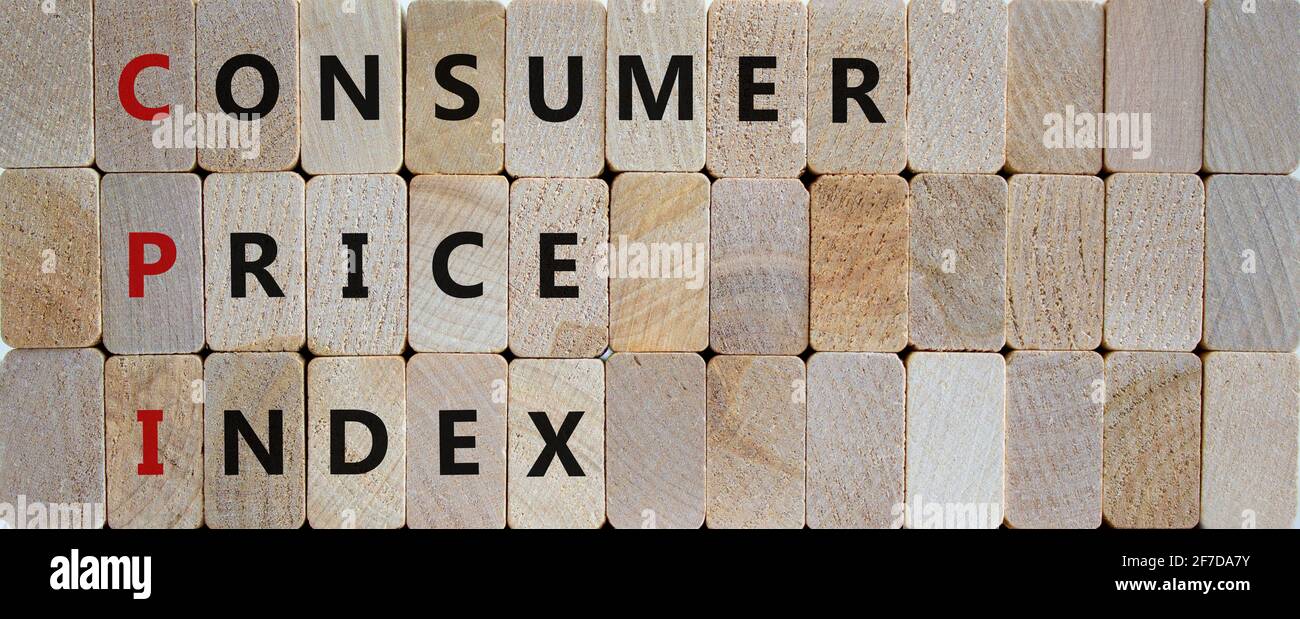 CPI, consumer price index symbol. Wooden blocks with words 'CPI ...