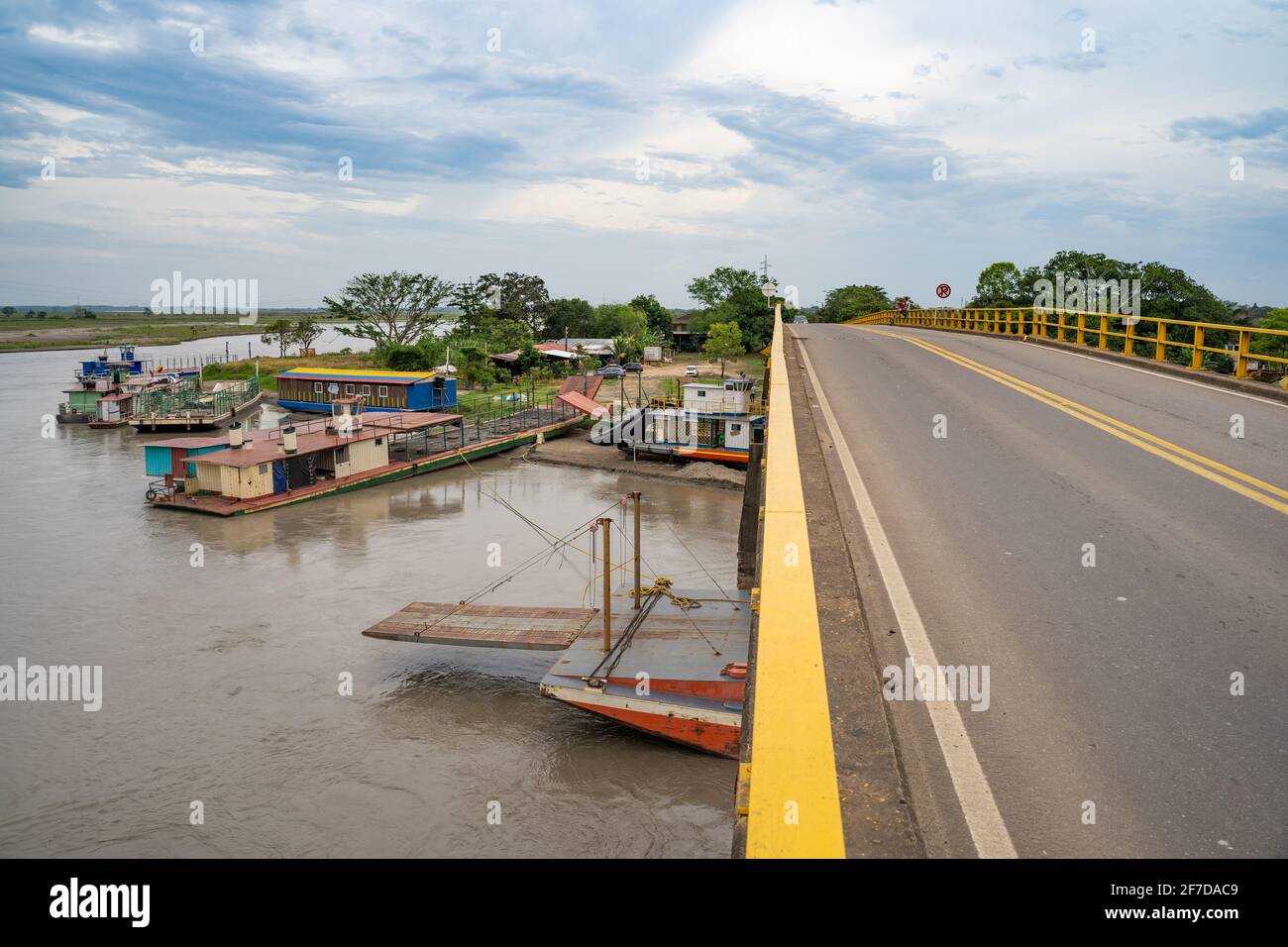 View from the Carlos Llenas bridge, on the Metica river, Puerto Lopez ...