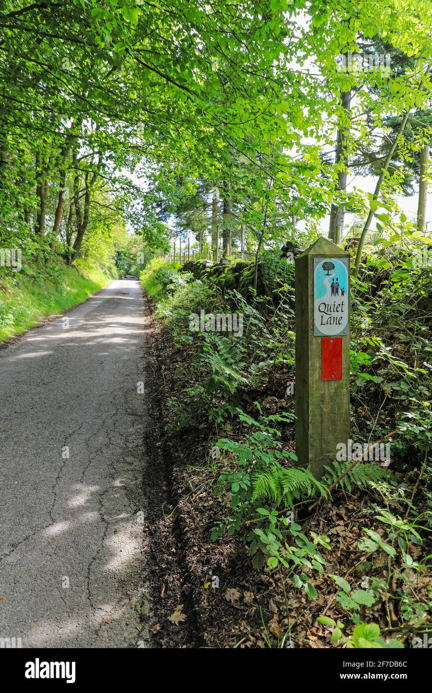 A quiet lane sign post on a rural road in the Macclesfield Forest ...