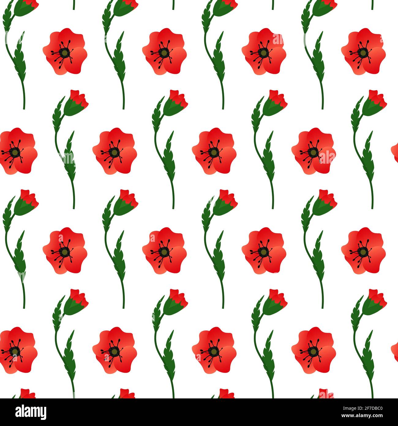 Pattern with red poppies. Floral vector print on white background Stock ...